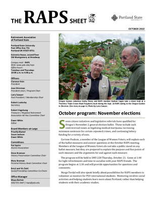 "RAPS Sheet, October 2010" by Retirement Association of Portland State