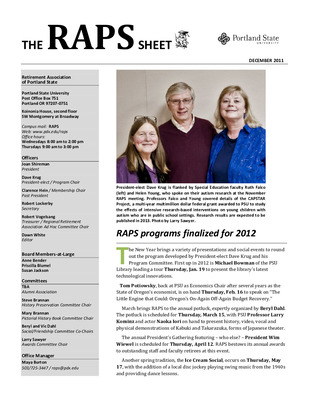 "RAPS Sheet, December 2011" by Retirement Association of Portland State